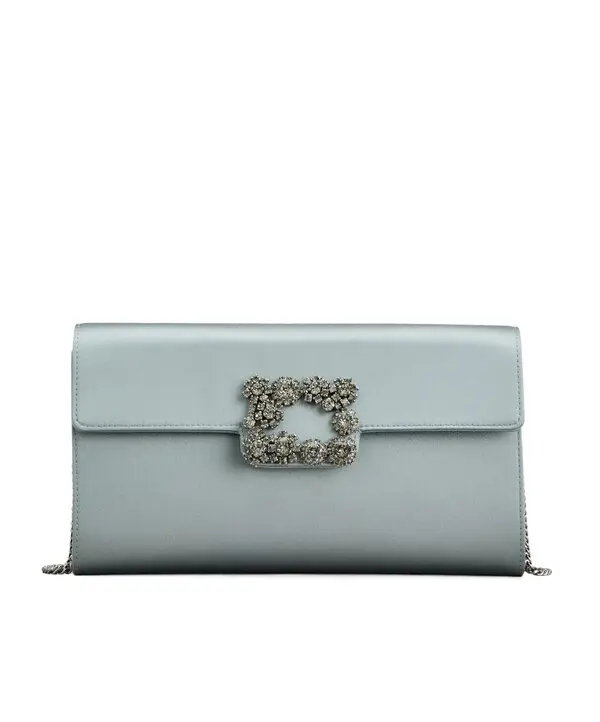 ROGER VIVIER Efflorescence Clutch In Satin - Grey