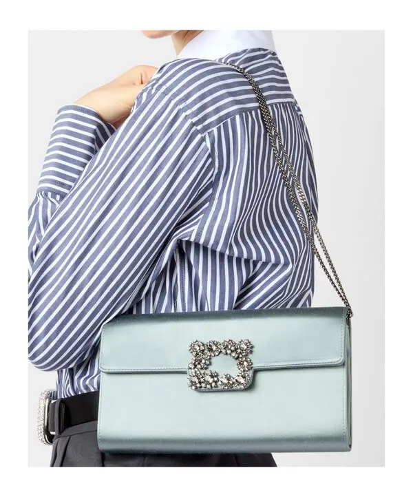 ROGER VIVIER Efflorescence Clutch In Satin - Grey