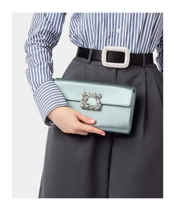 ROGER VIVIER Efflorescence Clutch In Satin - Grey