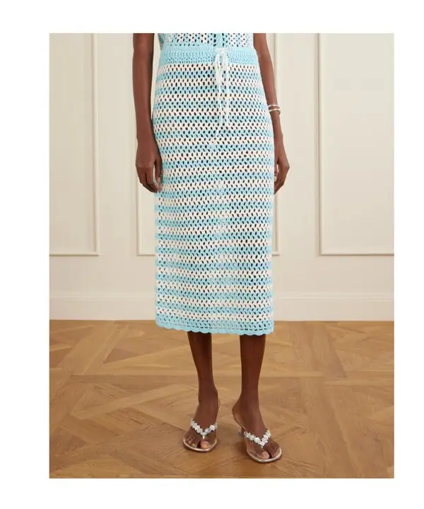Simkhai Striped Crochet Midi Skirt