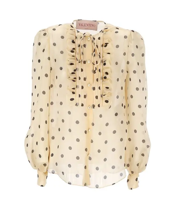 Valentino Garavani Polka Dot Printed Puff Sleeve Blouse - Nude