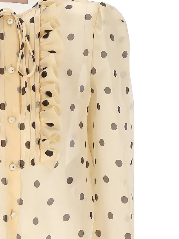 Valentino Garavani Polka Dot Printed Puff Sleeve Blouse