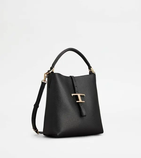 TOD'S Timeless Mini Bucket Bag In Soft Calfskin Leather - Black