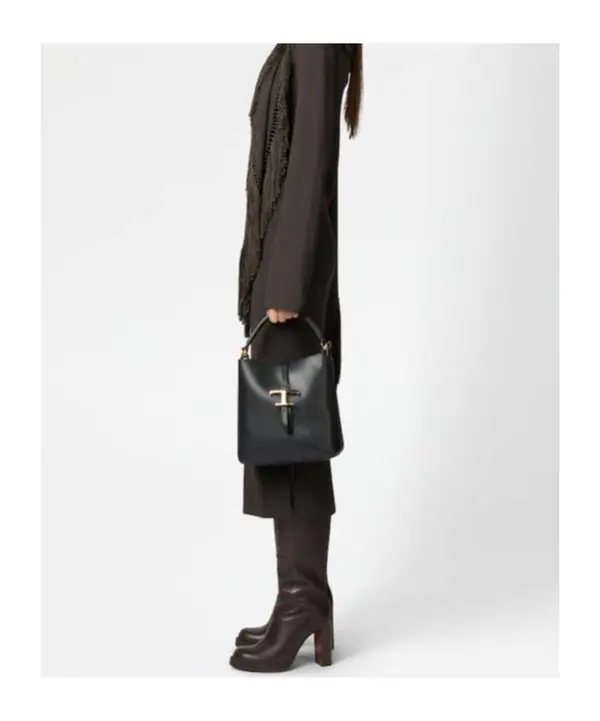 TOD'S Timeless Mini Bucket Bag In Soft Calfskin Leather - Black