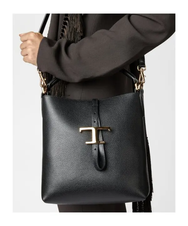 TOD'S Timeless Mini Bucket Bag In Soft Calfskin Leather - Black