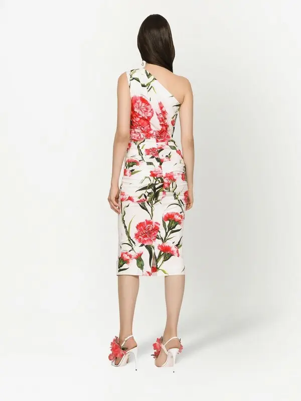 Dolce & Gabbana Carnation Print One-shoulder Dress