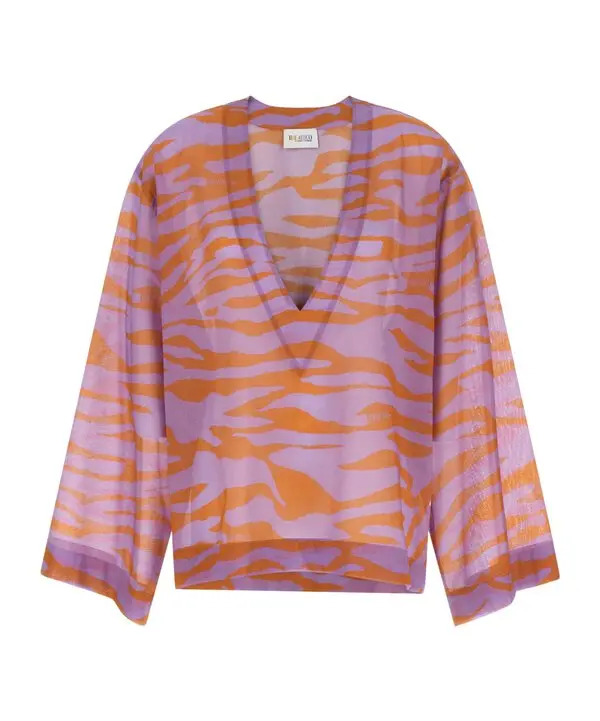 Attico V-neck Printed Long Sleeve Top - Purple