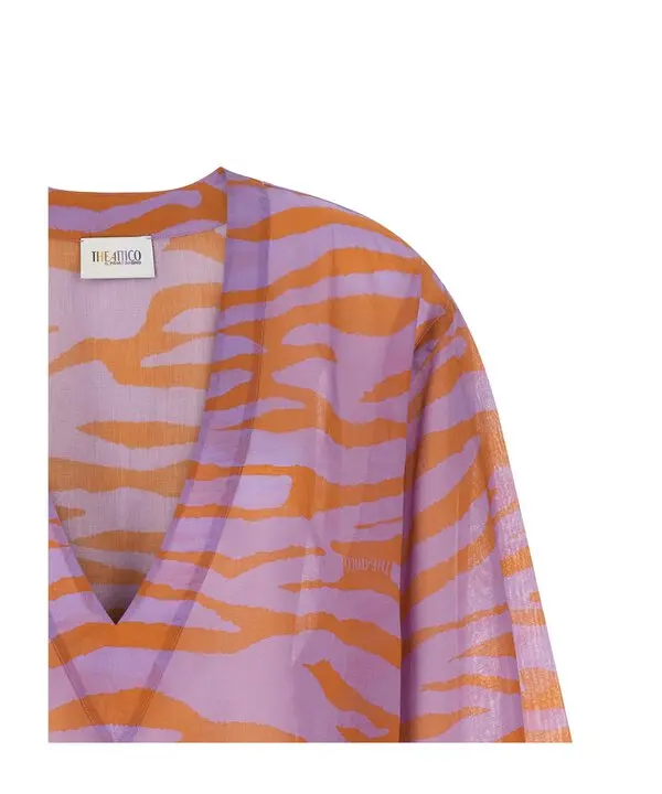 Attico V-neck Printed Long Sleeve Top