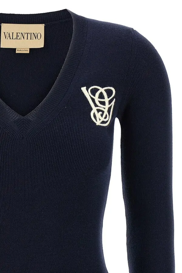 Valentino Garavani V-neck Wool Sweater With Embroidered Logo And Pockets