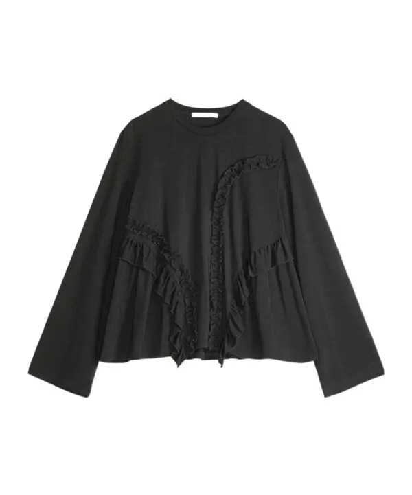 Cecilie Bahnsen Alva Ruffled Crewneck T-shirt - Black
