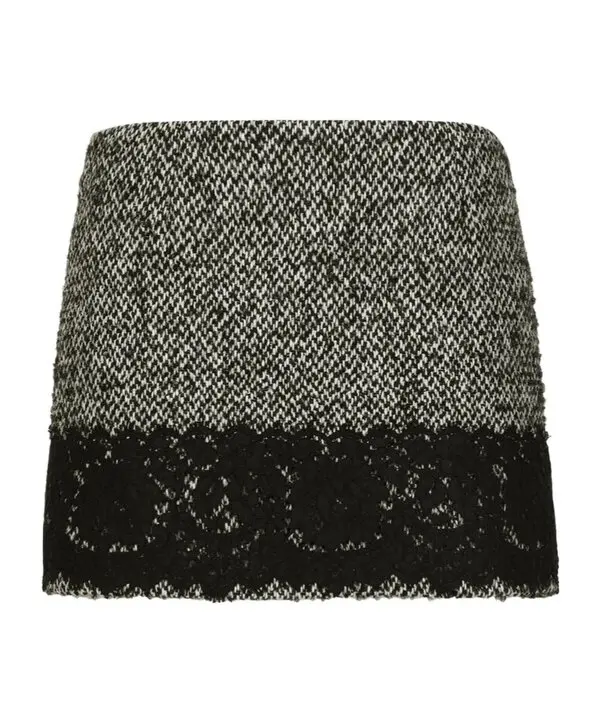Dolce & Gabbana Lace-trimmed Tweed Mini Skirt