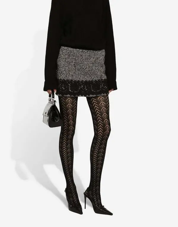 Dolce & Gabbana Lace-trimmed Tweed Mini Skirt