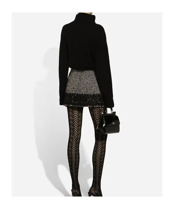 Dolce & Gabbana Lace-trimmed Tweed Mini Skirt
