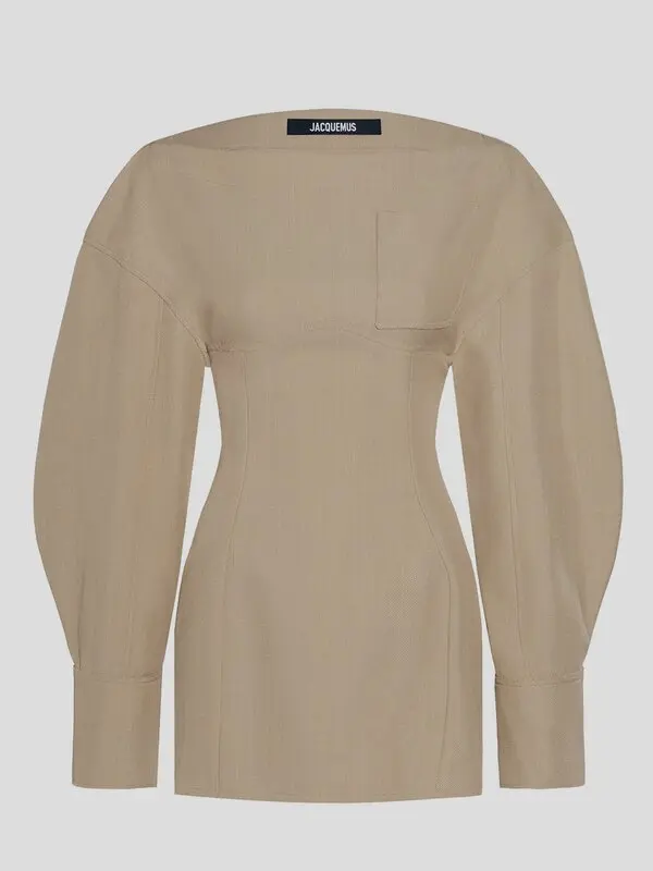 Jacquemus Boat Neck Long-sleeve Dress With Bubble Sleeves - Nude
