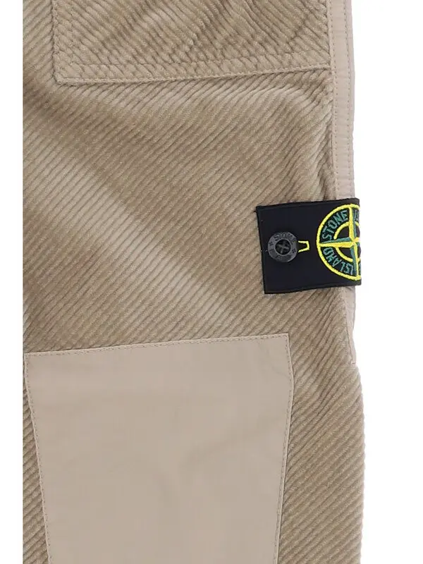 Stone Island Casual Corduroy Pants With Logo Badge