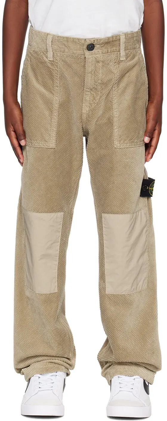 Stone Island Casual Corduroy Pants With Logo Badge