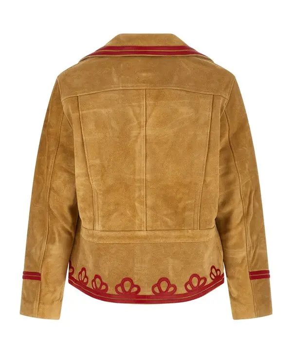 BODE Suede Leather Jacket With Contrasting Trim - Brown