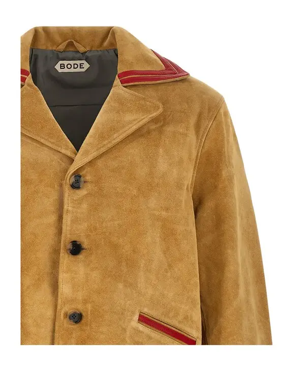 BODE Suede Leather Jacket With Contrasting Trim - Brown