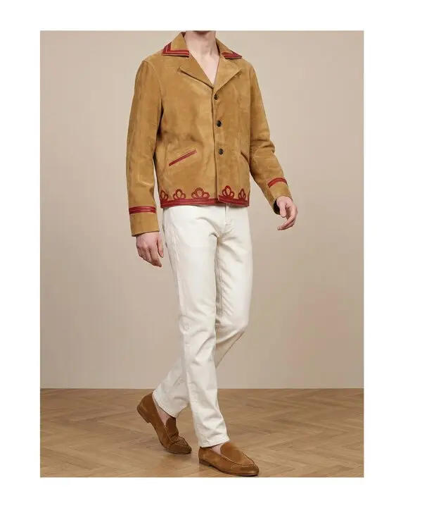 BODE Suede Leather Jacket With Contrasting Trim - Brown
