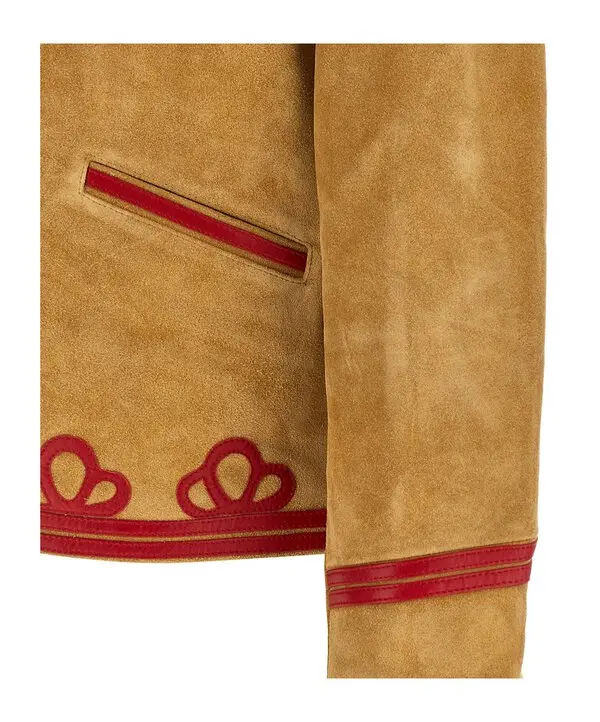 BODE Suede Leather Jacket With Contrasting Trim - Brown