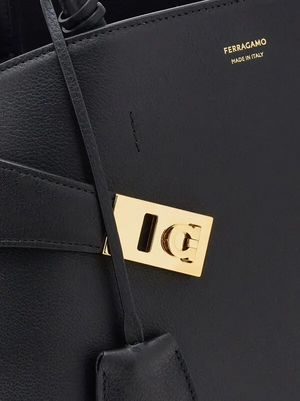 FERRAGAMO Gancini Logo Tote Bag - Black