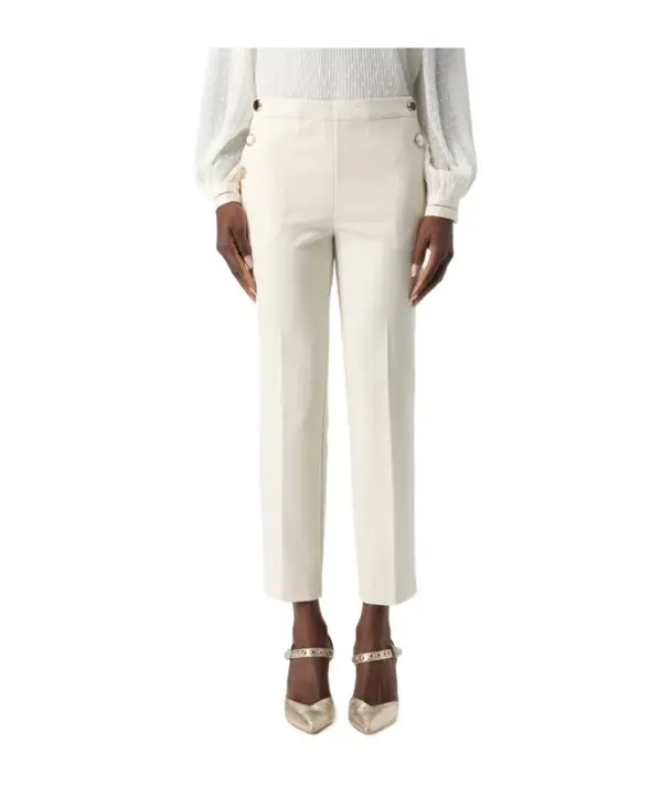 TWINSET Straight Leg Casual Pants With Side Button Detail - White