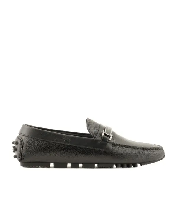 Emporio Armani Leather Loafers With Metal Logo Detail - Black