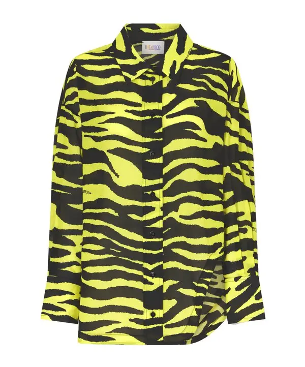 Attico Asymmetrical Animal Print Shirt - Black
