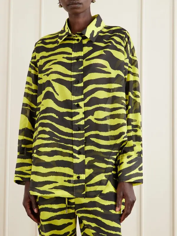 Attico Asymmetrical Animal Print Shirt - Black