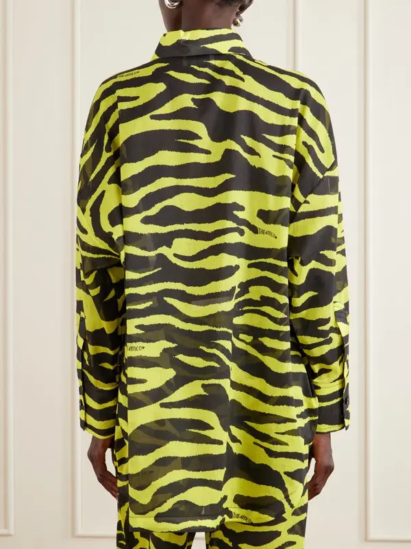 Attico Asymmetrical Animal Print Shirt - Black
