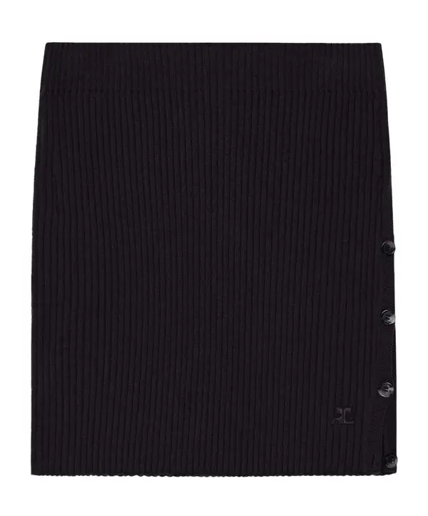 COURREGES Courrèges Ribbed Mini Skirt With Button Detail - Black
