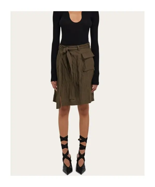 FERRAGAMO Belted Ruched Midi Skirt