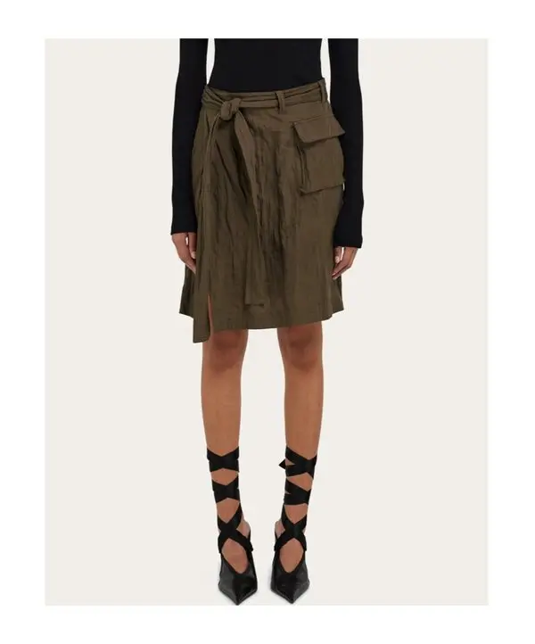 FERRAGAMO Belted Ruched Midi Skirt