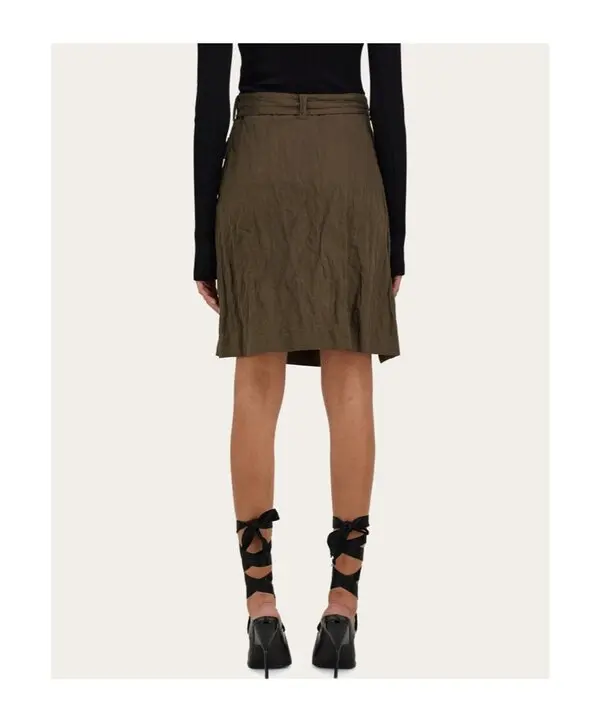 FERRAGAMO Belted Ruched Midi Skirt