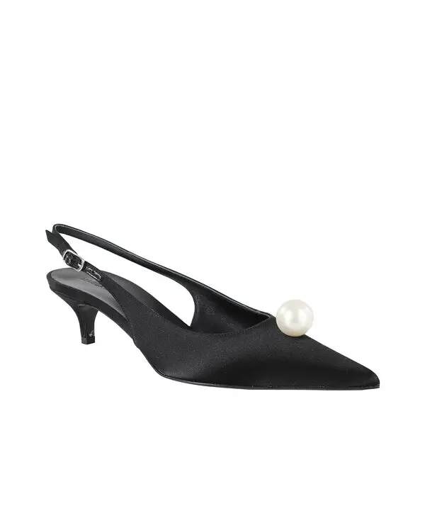 Magda Butrym Embellished Slingback Satin Pumps - Black