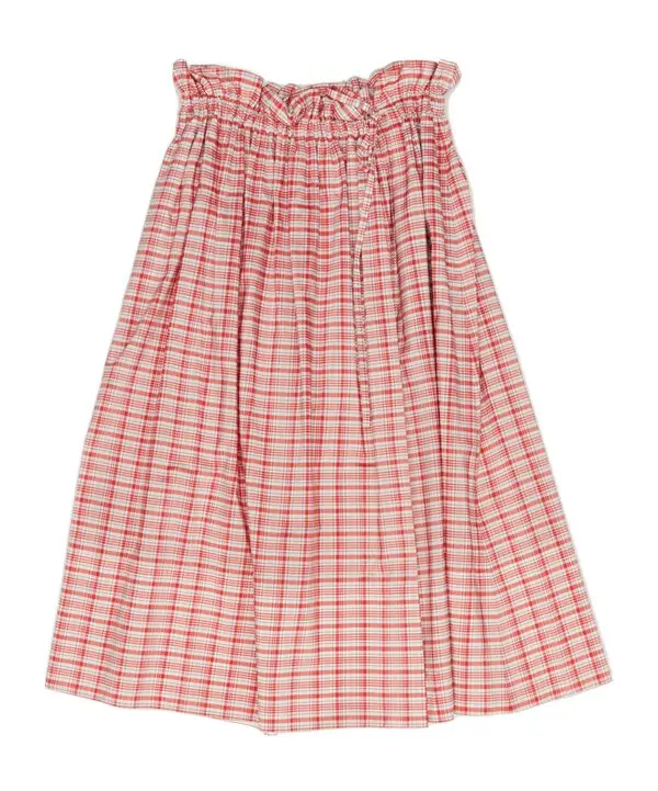 JIL SANDER Checked Ruched Midi Skirt - Pink