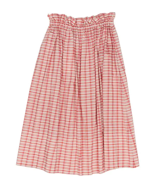 JIL SANDER Checked Ruched Midi Skirt - Pink