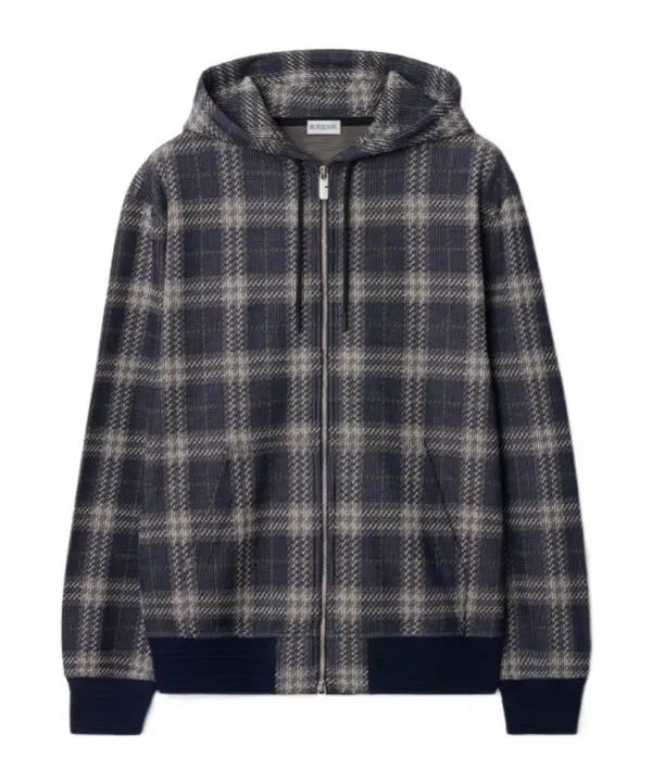 Burberry Checked Zipped Drawstring Hoodie