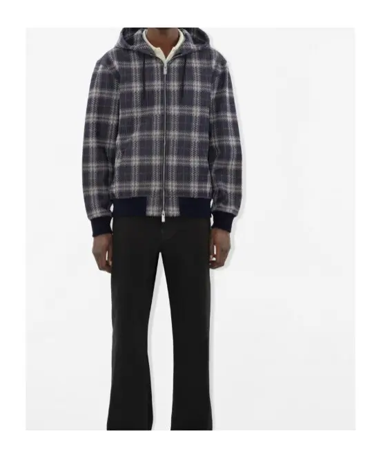 Burberry Checked Zipped Drawstring Hoodie