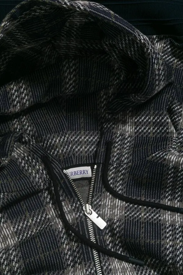 Burberry Checked Zipped Drawstring Hoodie