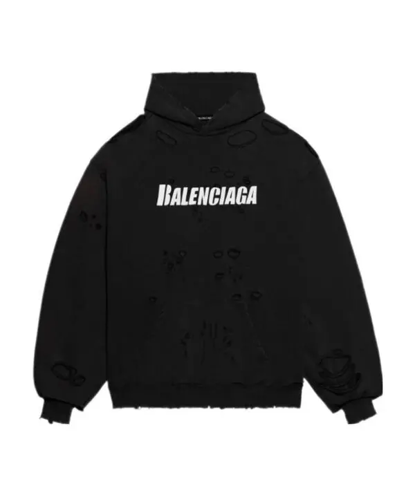 Balenciaga Destroyed Velvet Hoodie - Black