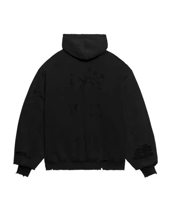 Balenciaga Destroyed Velvet Hoodie - Black