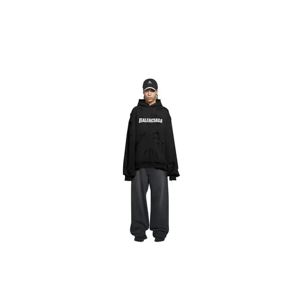 Balenciaga Destroyed Velvet Hoodie - Black