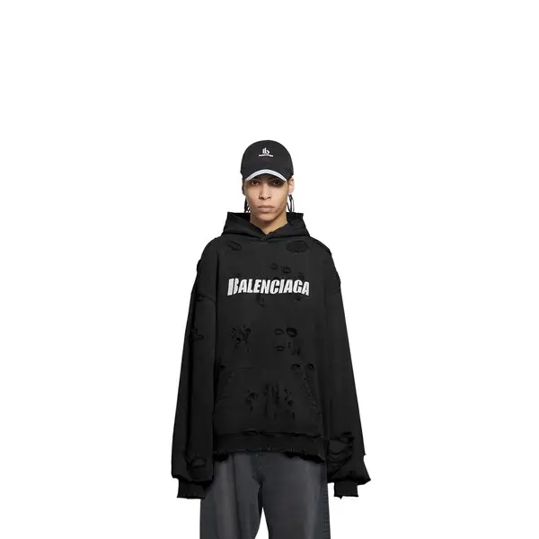 Balenciaga Destroyed Velvet Hoodie - Black