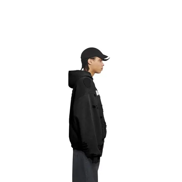 Balenciaga Destroyed Velvet Hoodie - Black