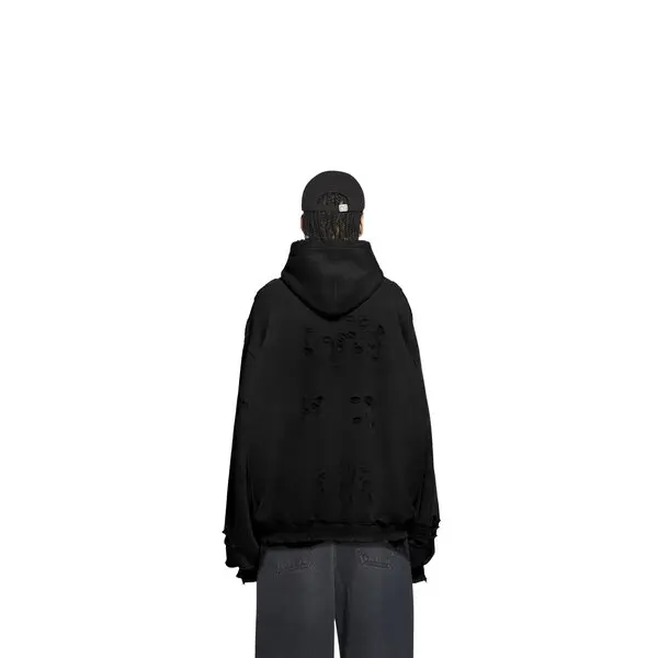 Balenciaga Destroyed Velvet Hoodie - Black