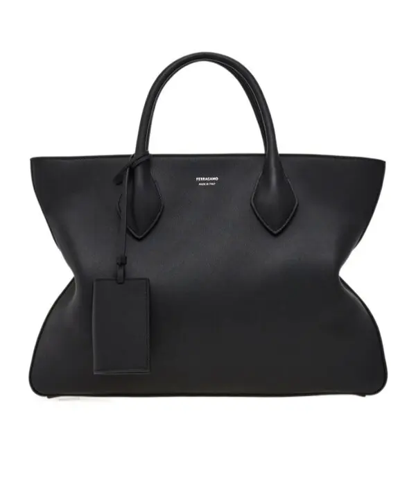 FERRAGAMO Monogram Structured Leather Tote Bag - Black
