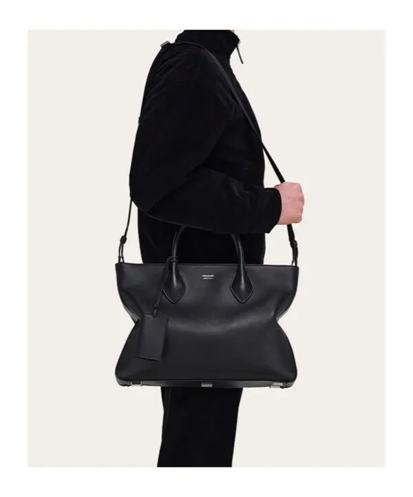 FERRAGAMO Monogram Structured Leather Tote Bag