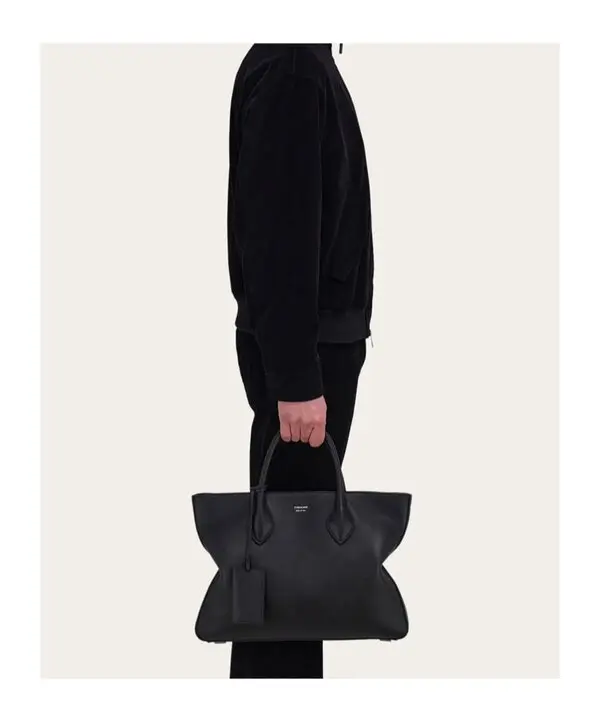 FERRAGAMO Monogram Structured Leather Tote Bag