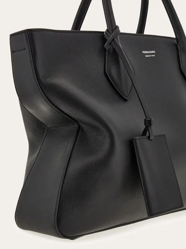 FERRAGAMO Monogram Structured Leather Tote Bag
